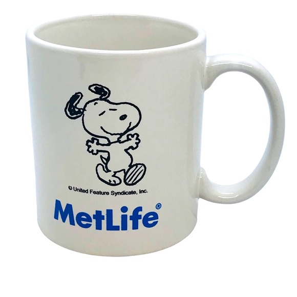 MetLife | Dining | Metlife Snoopy Peanuts Ceramic White Blue Coffee Mug ...